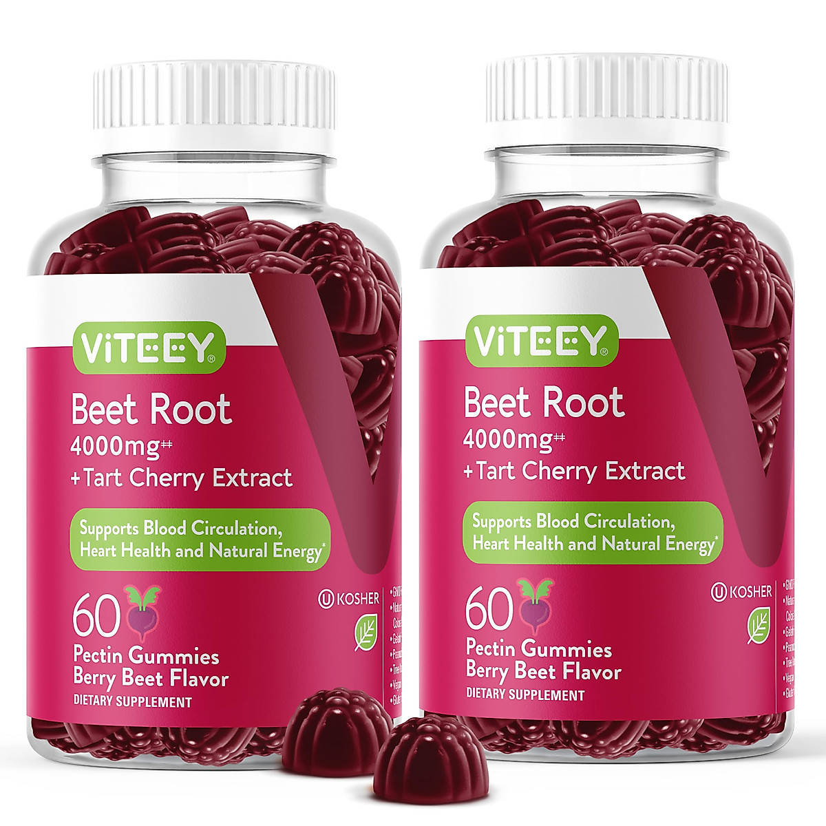 Beet Root Gummies 4000mg with Tart Cherry - for Healthy Blood Pressure Support - Vegan, Gelatin Free, Gluten Free - Tasty Chewable Berry Beet Flavored Gummy