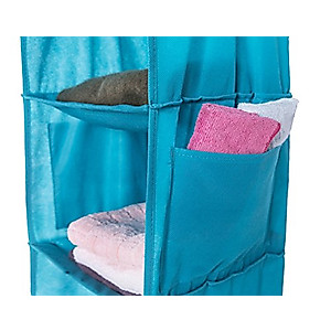 Amelitory Hanging Closet Organizer 4 Shelf Foldable Hanging Storage Shelves Fabric, Lake Blue