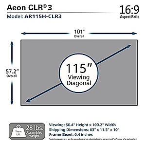 EliteProjector Screens Aeon CLR® 3, 115" Diag. 16:9, Edge Free® Ceiling Ambient Light Rejecting Fixed Frame Projector Screen, AR115H-CLR3