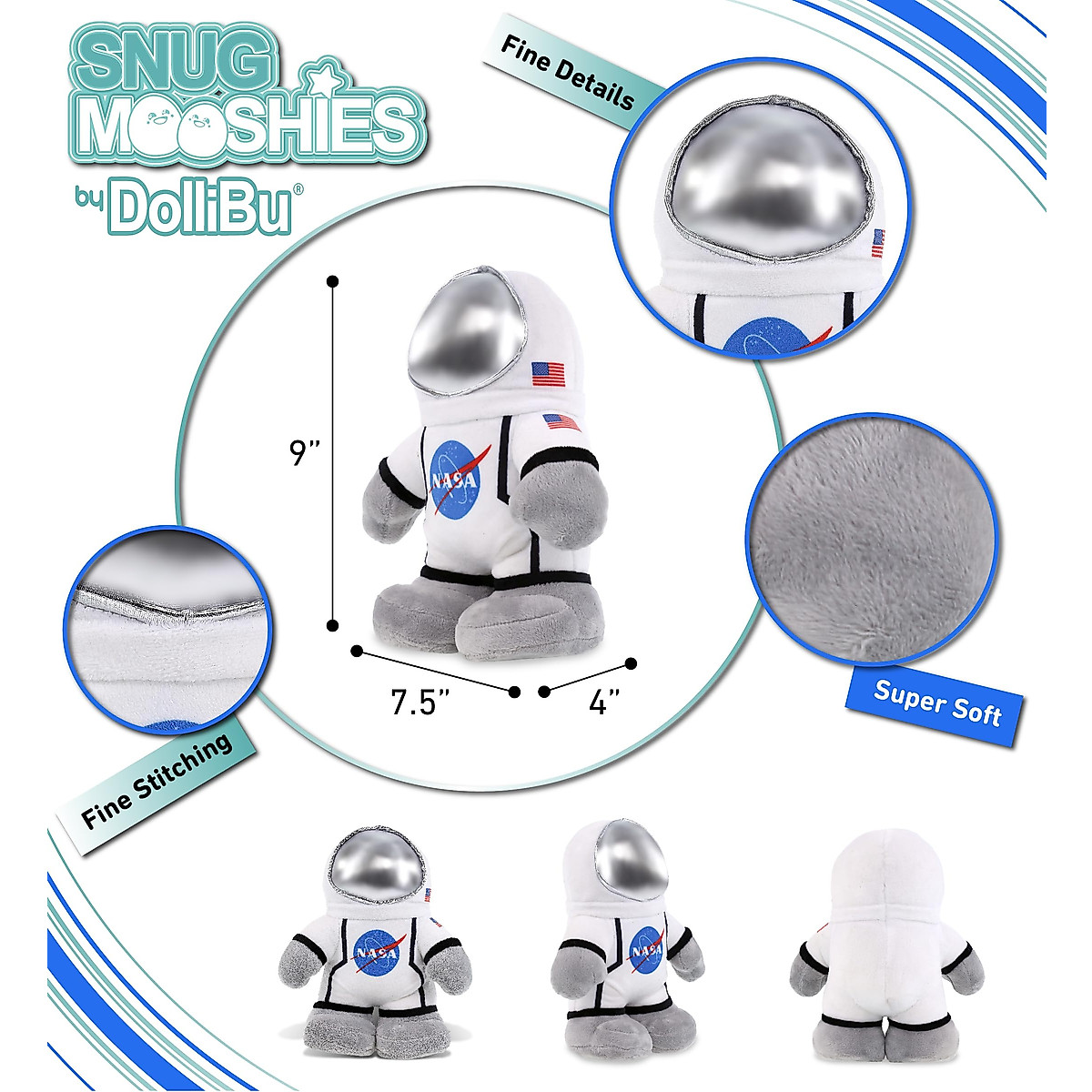 DolliBu Snug Mooshies Standing Astronaut Stuffed Plush Toy - Cuddly Super Squishy Soft Toys, Huggable Big Stuffed Plush for Girls and Boys, Cute Toy Stuffed Pillow for Kids - 9 inches