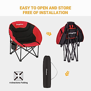 KingCamp Foldable Saucer Moon Lounge Chair with Cupholder Storage Pocket for Indoor Home or Outdoor Camping and Tailgating Use, Black/Red