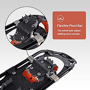 G2 25 Inches Orange Light Weight Snowshoes for Women Men Youth, Set with Trekking Poles, Tote Bag, Special EVA Padded Ratchet Binding, Heel Lift, Toe Box