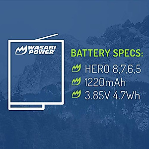 Wasabi Power Battery (2-Pack) for GoPro HERO8 Black (All Features Available), HERO7 Black, HERO6 Black, HERO5 Black, Hero 2018, Fully Compatible with Original