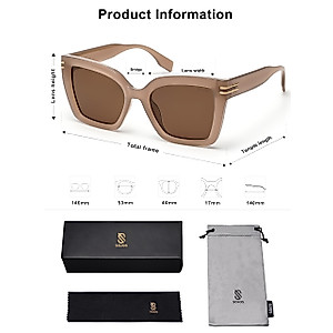 SOJOS Retro Oversized Polarized Cat Eye Sunglasses Womens Vintage Shades Trendy Stylish Sunnies SJ2291 with Brown/Brown Lens