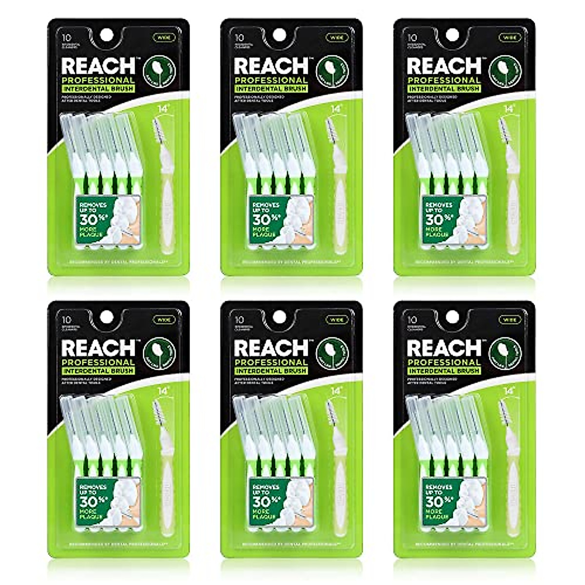 REACH Interdental Brush Wide 1.3mm Floss Bundle | Removes up to 30% More Plaque | Special Designed for Gum Protection, PFAS Free | 10 Brushes (Pack of 6)