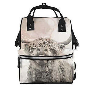 HOME&HOME Portrait of Highland Cow Diaper Bag Backpack,Multi-Function Baby Bag, Maternity Nappy Bags for Travel, Large Capacity, Waterproof, Durable & Stylish for Woman and Men, One Size