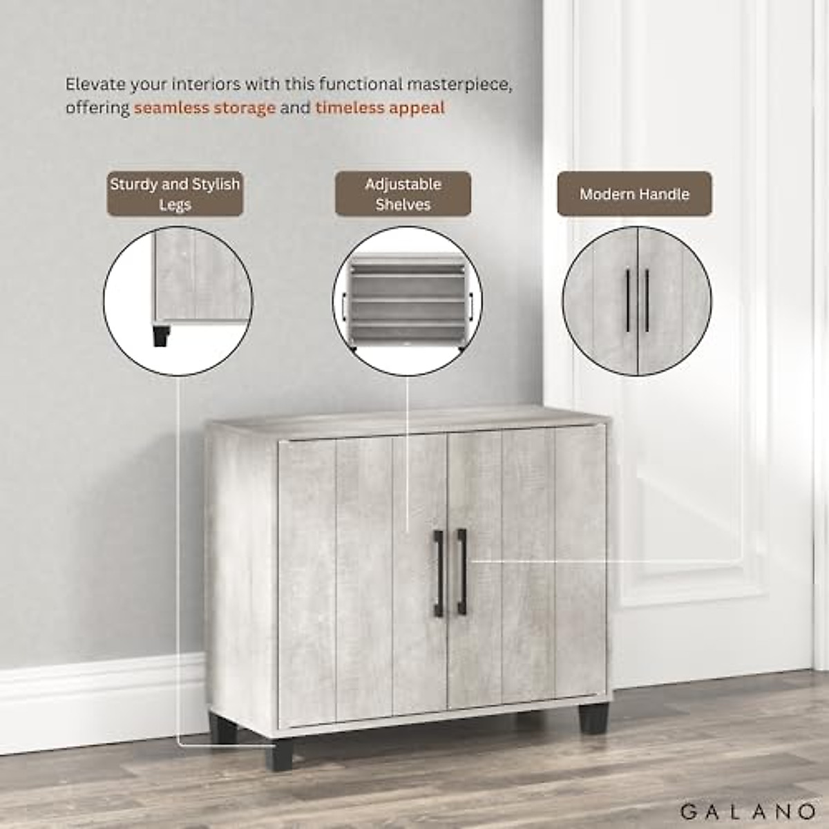 Galano Lucca 12 Pair Shoe Storage with Adjustable Shelf, Wood Freestanding Organizer for Entryway, Small Narrow Shoe Rack Cabinet, Easy Assembly, 13.1" D x 31.1" W x 26.2" H, Dusty Grey Oak