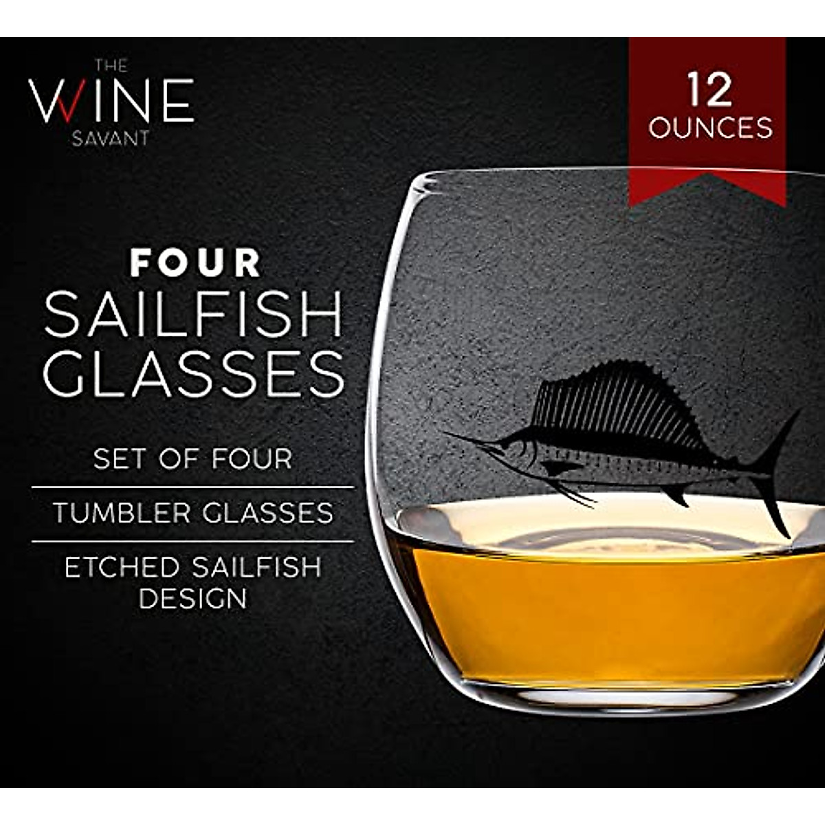 Swordfish & Sailfish Wine &Whiskey Decanter Dispenser and 4 Liquor Glasses - Fishing & Boat Decanter & Glass Set - Fishing Gifts for Men Bourbon & Scotch Decanter for Alcohol - Fisherman Gifts for Dad