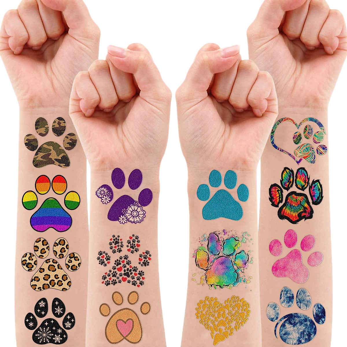 Dog Paw Tattoos Temporary Birthday Party Supplies Decorations Favors Cute Tattoo Sticker 8 Sheets 96 PCS Gifts for Kids Girls Boys Class School Prizes Rewards Carnival Christmas