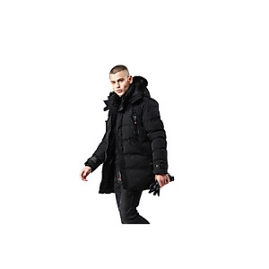 WEEN CHARM Men's Warm Parka Ski Jacket Water Resistant Puffer Jacket Long Winter Coat with Detachable Hood Faux-Fur Trim