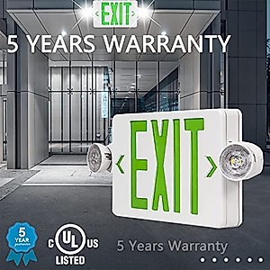Green LED Exit Sign Emergency Light Combination Adjustable Two Heads and Battery Backup, US Standard Commercial Emergency Exit Lighting, Fire Resistant UL 924 AC 120/277V (8-Pack)