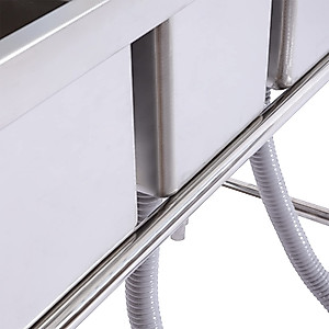 Stainless Steel Sink, 3 Compartment Stainless Steel Commercial Kitchen Bar Sink With 3 Drainboards, Commercial Kitchen Sink Prep Table, Modern Utility Basin With 3* Downpipes For Indoor Outdoor