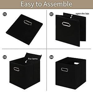 NieEnjoy Black Fabric Cubes Storage Containers ,Foldable Storage Bins Cubes Organizer Baskets with Dual Handles for Shelf Closet Set of 3,(Black)