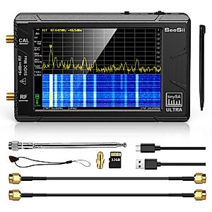 SeeSii TinySA Ultra Spectrum Analyzer, 4.0 Inch 100kHz to 5.3GHz Handheld Tiny Frequency Analyzer with 32Gb Card, 2-in-1 Signal Generator 100kHz to 800MHz MF/HF/VHF UHF Input,V0.4.5.1,2024 Upgraded