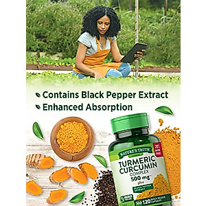 Turmeric Curcumin with Black Pepper Extract | 500mg | 120 Capsules | Non-GMO & Gluten Free Complex Supplement | by Nature's Truth
