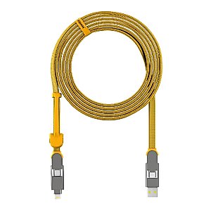 Rolling Square inCharge XL 6-in-1 Multi Charging Cable, Portable USB and USB-C Cable with 100W Ultra-Fast Charging Power, 10 Ft/3m, Summit Yellow