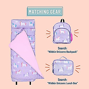 Wildkin Original Nap Mat with Reusable Pillow for Boys and Girls, Perfect for Elementary Sleeping Mat, Features Hook and Loop Fastener, Soft Cotton Blend Materials Nap Mat for Kids (Unicorn)