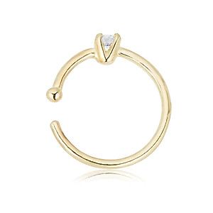 AVORA 14K Yellow Gold Simulated Diamond CZ Solitaire Nose Ring Hoop (20 Gauge) - 5/16"