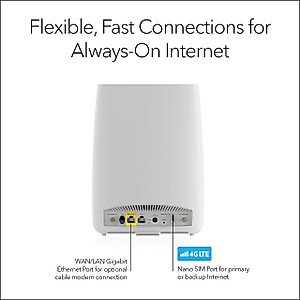 NETGEAR Orbi Tri-Band WiFi Router with 4G LTE Modem Built-in (LBR20) for Primary or Backup Internet | Supports AT&T and T-Mobile | Coverage up to 2,000 sq. ft. | AC2200 WiFi (LBR20-100NAS) (Renewed)
