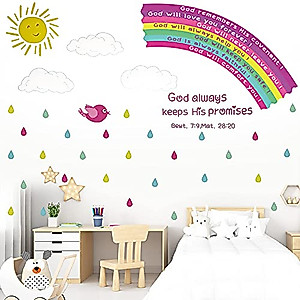 Promises Of God Rainbow Wall Decal Set for Kids - Pink, 85” x 68.5”, 112 Total Stickers - Bible Verses, School Decorations, Classroom, Nursery Decor, Polyvinyl Chloride, Reusable, Waterproof