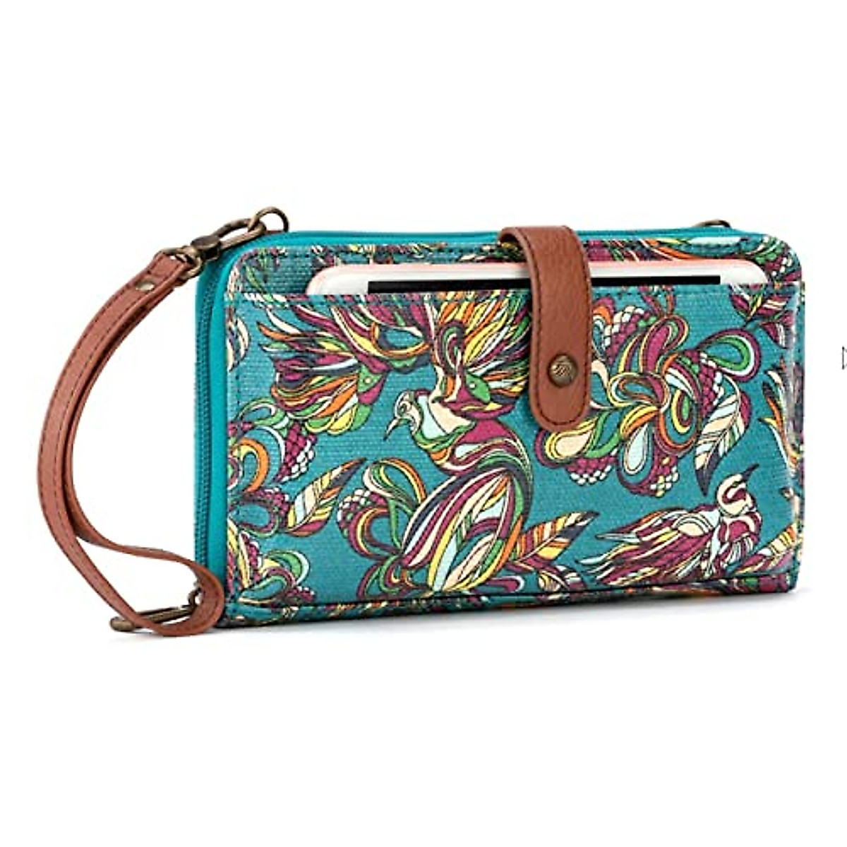 Sakroots Large Smartphone Crossbody, Teal Treehouse