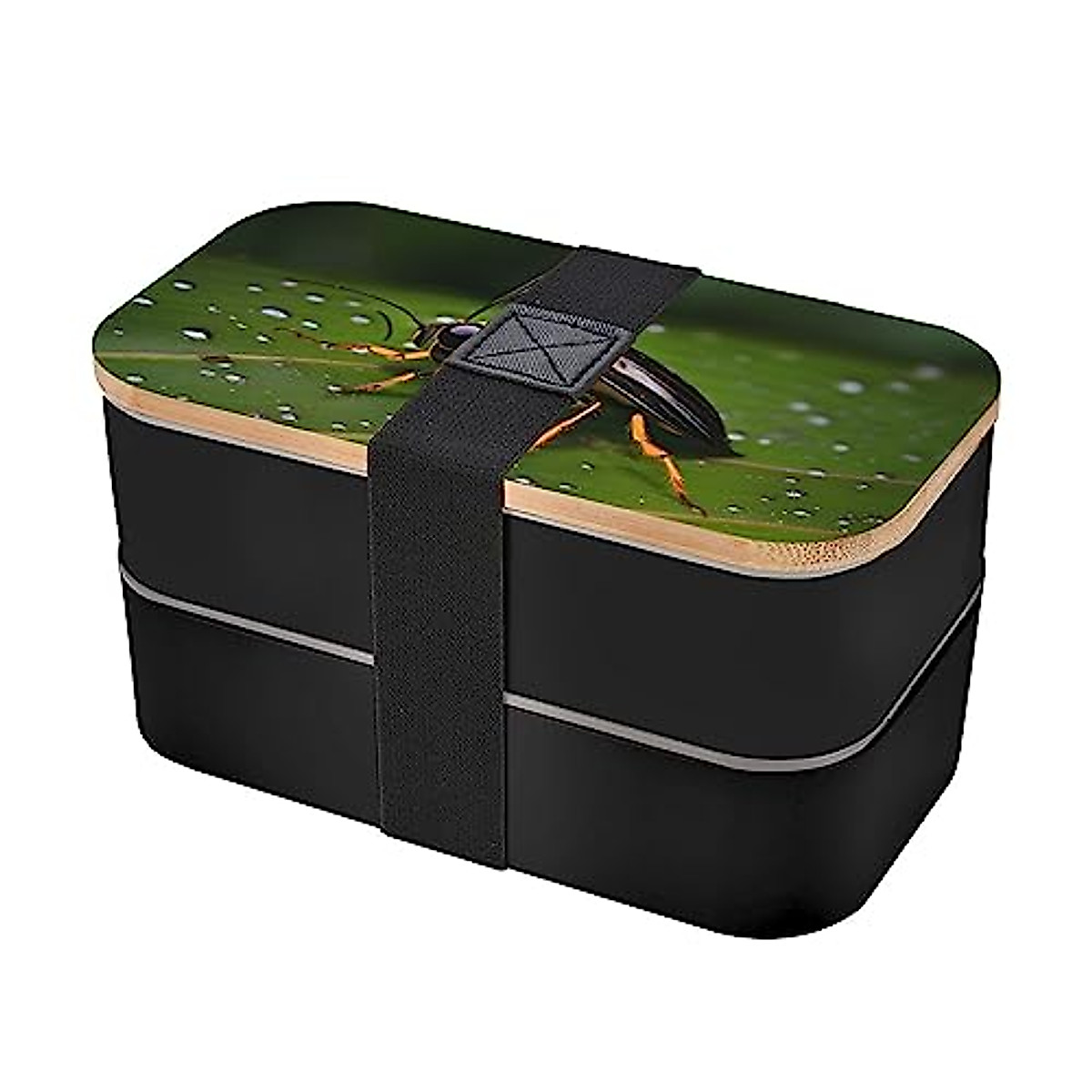 Insects On Leaves Adult Lunch Box, Bento Box, With Cutlery Set Of 3, 2 Compartments, Rectangular, Lunch Box For Adults