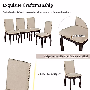 HAUSHECK Modern Round Room Person, Wood Extendable w/X-Shaped Base, Upholstered, Nailhead Curved Back, Farmhouse Kitchen Chairs Home Furniture, Dining Table Set for 4-6, Espresso