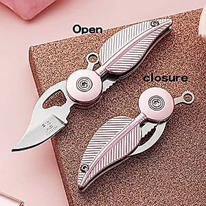 HENWAFX Pink feather knife for unpacking express delivery, small fruits, ladies mini knife is easy to carry (1 pack)…