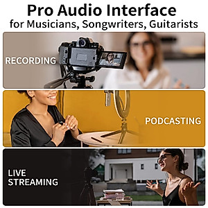 USB Audio Interface for PC-Kmise 2i2 Audio Equipment Computer Recording Sound Card,High Compatibility,Studio Quality Recording for Live Streaming Podcasting