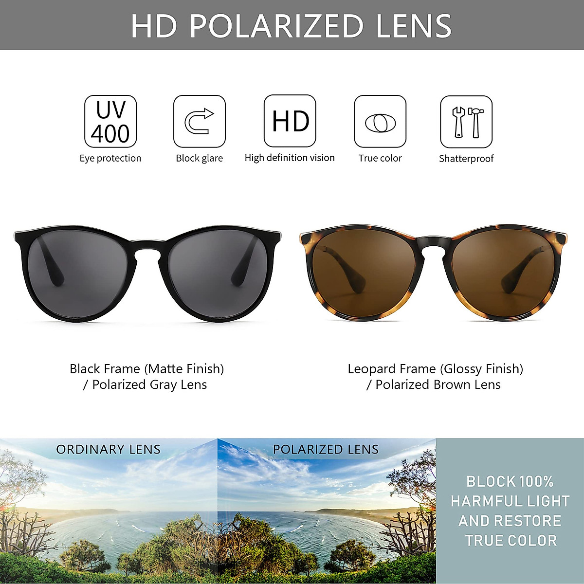 SUNGAIT Vintage Round Sunglasses for Women Men Classic Retro Designer Style