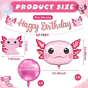 Trandraft 9 Pcs Axolotl Birthday Decorations Pink Inflatable Axolotl Party Supplies Include 4 Pcs Aluminum Foil Axolotl Balloons 4 Round Balloons and 1 Axolotl Happy Birthday Banner for Themed Party