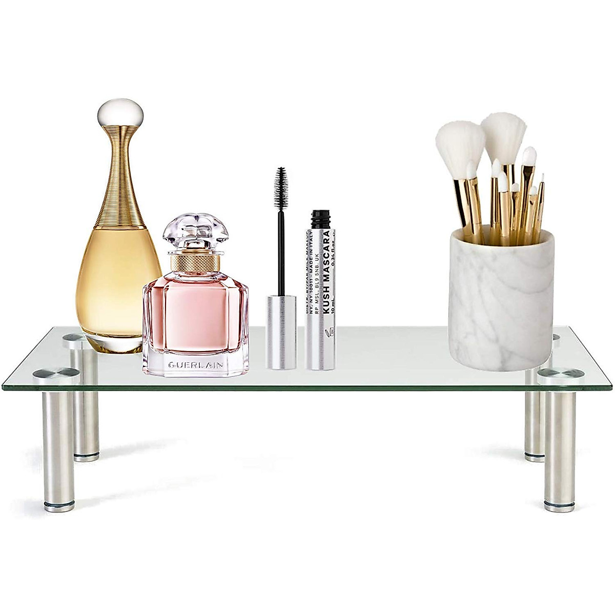 Rectangle Tempered Glass Retail Display Stand 10 x 22 Inch – Large Display Raiser for Cupcakes, Dessert/Office Desk, Bathroom Organizer Shelf