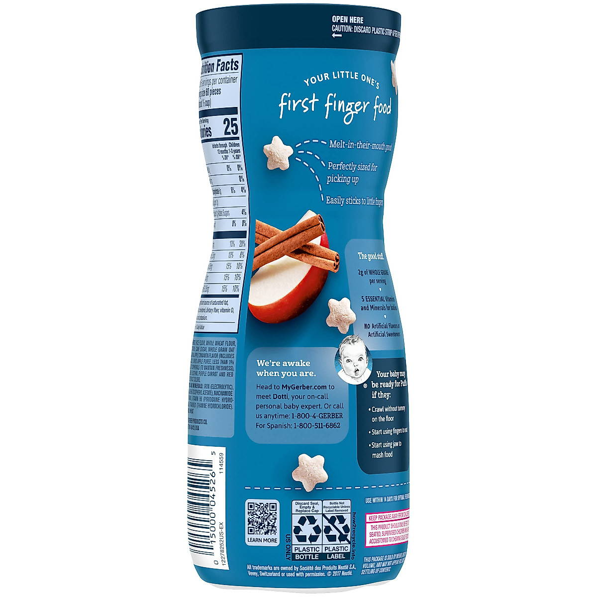 Gerber Graduates Puffs Cereal Snack, Apple Cinnamon, 1.48 Ounce