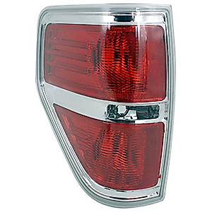 Evan Fischer Driver Side Tail Light Compatible with 2009-2014 Ford F-150 Styleside Red Lens Chrome Trim CAPA