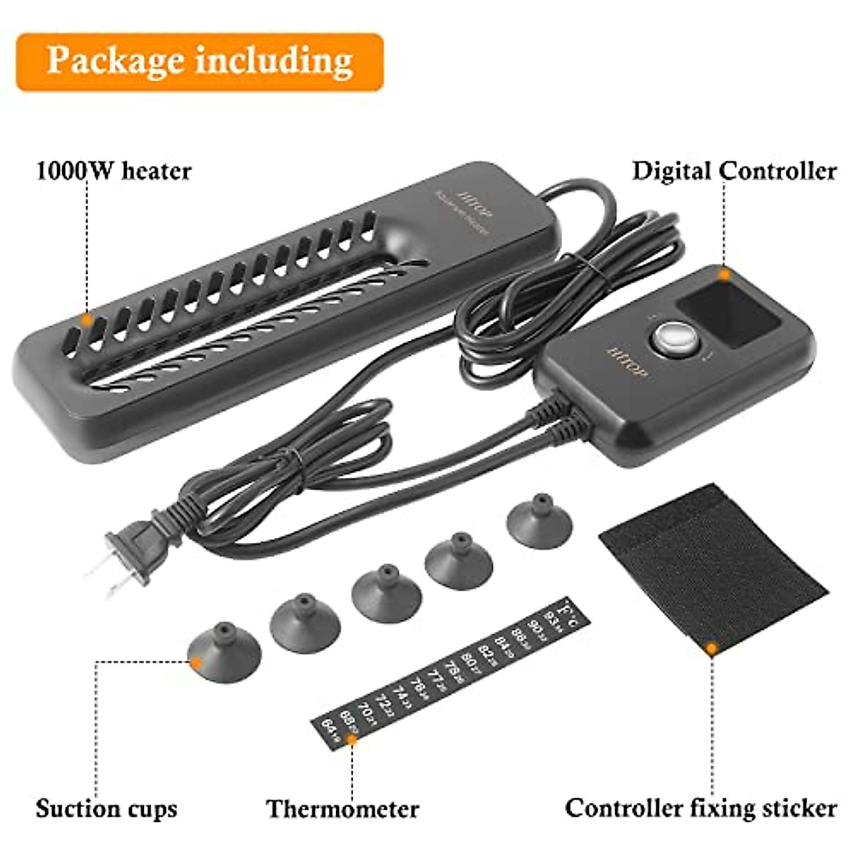 Hitop 1000W Digital Aquarium Heater: Titanium Fish Tank Heater with Temperature Control Device, Submersible Heater for Freshwater/seawater up to 300 Gallon