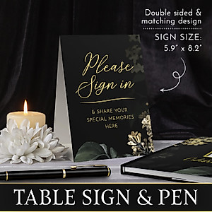 Elegant Black Funeral Guest Book, 10 x 8 Inches 120 Pages Guest Book for Funeral, 360 Entries Guest Book for Funeral and Memory, Memorial Service Guest Book with Pen and Sign, Memorial Guest Book