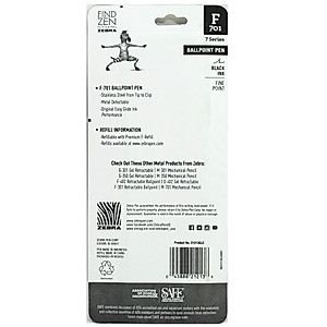 Zebra F-701 Metal Pen, Ballpoint Fine Point Stainless Steel Pen, Knurled Grip, 0.8mm Black Ink, Zebra F701 Retractable Silver Metal Pen with 2 Black Ink Refills in Pack For Women & Men 21213ELG