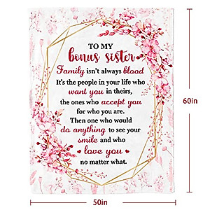 Bonus Sister Gifts from Sister, Bonus Sister Blanket Gifts for Sister in Law Sister in Law Birthday Gifts to My Bonus Sister Throw Blanket Birthday Gifts Ultra 60"x50"