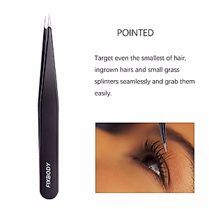 FIXBODY Tweezers Set 5-Piece - Professional Stainless Steel Tweezers with Curved Scissors, Best Precision Tweezer for Eyebrows, Splinter & Ingrown Hair Removal with Leather Travel Case