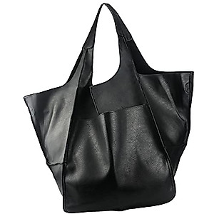 KlaOyer Oversized Leather Tote Bag Large Capacity Work Hobo Pu Leather Bucket Purse And Handbag Big Soft Travel Shopping Bag (Black)