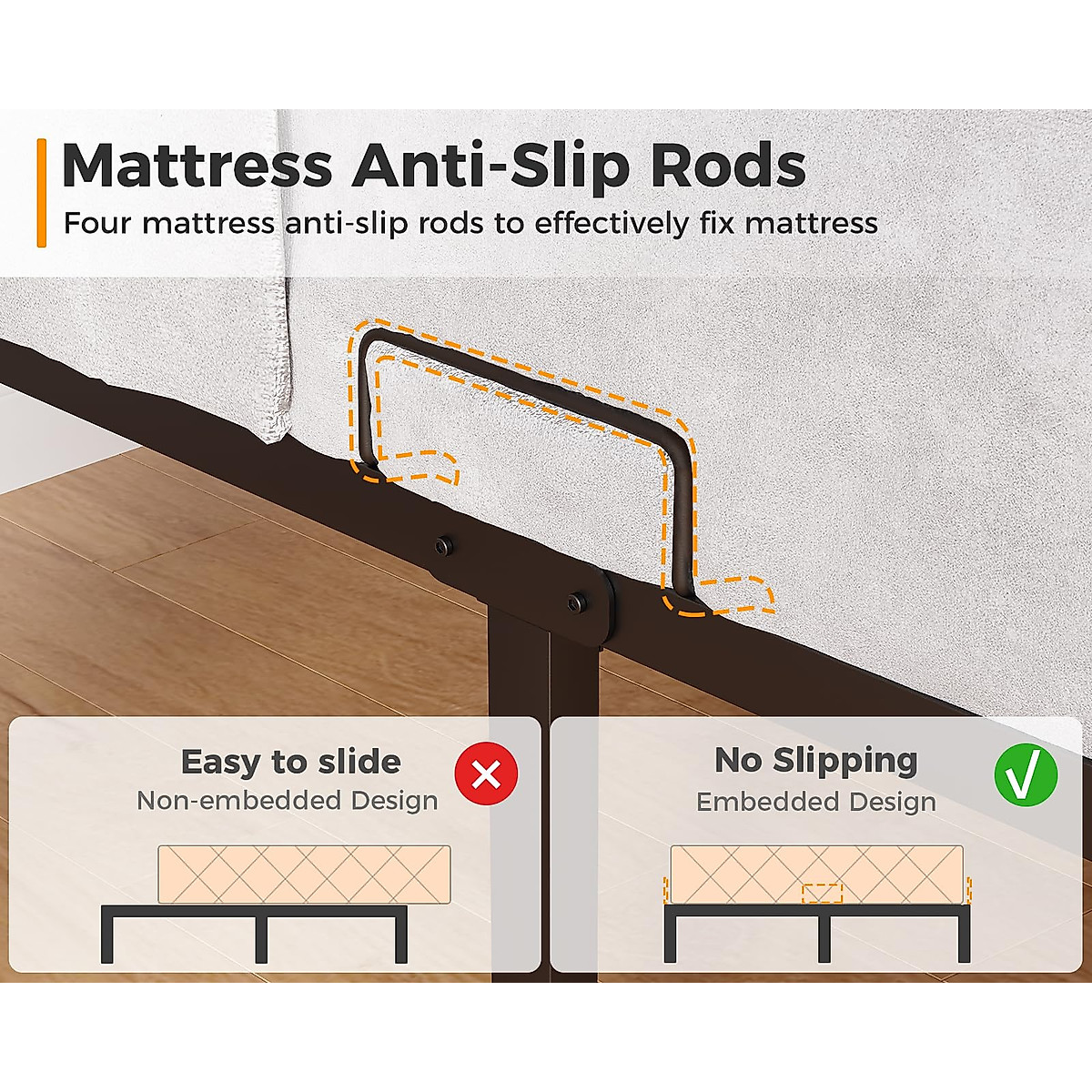 KKL Queen Bed Frame, 14 Inch Heavy Duty Steel Platform with Mattress Anti-Slip Rods, Bed Frame with Underneath Storage Space, No Box Spring Needed, Easy Assembly, Black