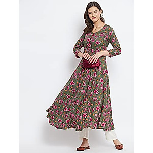 Tissu Women's Rayon Green & Rani Floral Pritned A-Line Kurta 2153_Green_3XL