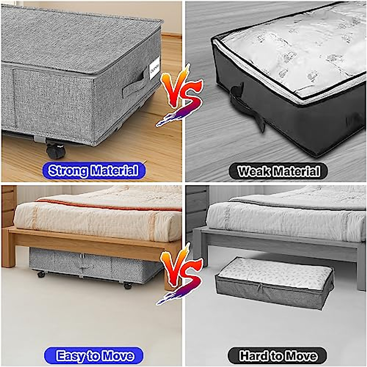 Under Bed Storage With Wheels Lid, 2PCS Under The Bed Shoe Storage Containers, Dustproof Underbed Storage Organizer Drawer, Under Bed Rolling Storage For Clothes Blanket, College Dorm Room Essentials