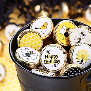 Bumble Bee Birthday Party Favor Chocolate Kisses Candy Stickers, Bee Party Favors - 180 Labels
