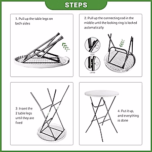 Gnomiya 32in Folding Cocktail Table for Parties, High Top Table Granite White, Bar Height Pub Table for Events, Weddings, Banquets, Family Gatherings