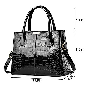 XingChen Handbag and Purse for Women Patent Leather Shoulder Bag Crocodile Pattern Top-Handle Satchel Tote Wallet(Brown)