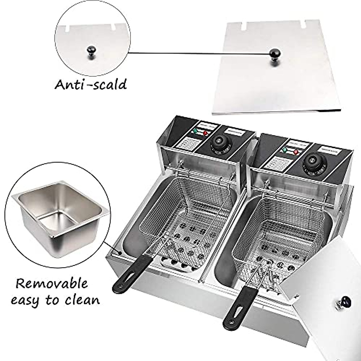 Deep Fryer with Basket, Fry Daddy, Fryers with Baskets, Countertop Stainless Steel, French Fries Fryer, for Commercial Restaurant, Fast Food Restaurant (12L)