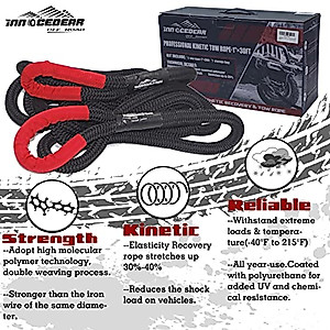 Innocedear 1"×30ft Recovery & Tow Rope Strap,Kinetic Energy Rope,Offroad Power Stretch Snatch Rope,Heavy-Duty Vehicle Recovery Rope,for Jeep car Truck ATV UTV SUV