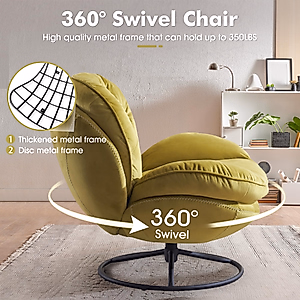 K Knowbody Swivel Accent Chair with Ottoman，Velvet Reading Chairs for Adults, Modern Upholstered Living Room Chairs,Oversized Comfy Chair for Bedroom,Lounge Chair,Green