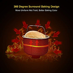 Automatic Bread Machine 3D Automatic Turning Breadmaker Professional Non-stick Family Bread Maker with Smart Fruit Nuts Dispenser, 17 Progammes, 15 Hours Timing